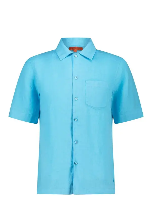 MAISON TANGERINE Aqua Linen Short Sleeve Shirt For - Blue