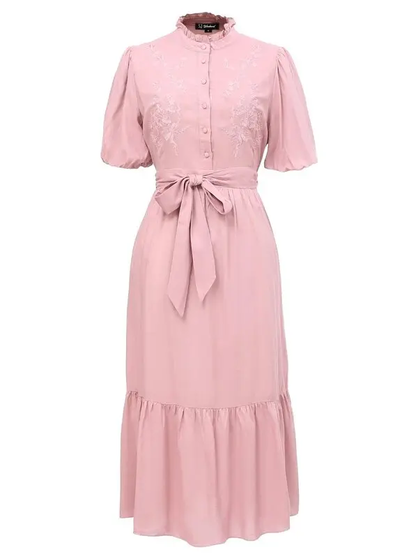SMART AND JOY Tiered Ruffle Tea Dress - Pink