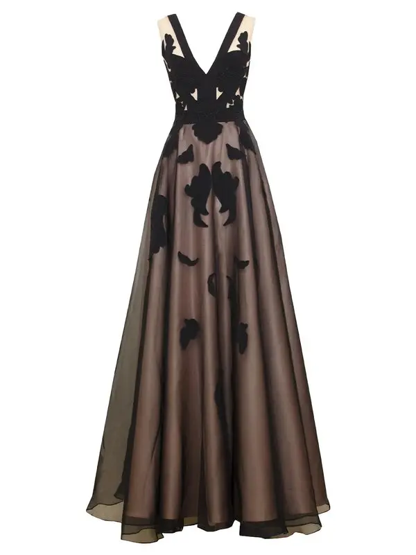 ALINA CERNATESCU Silk Midi Dress With Handcrafted Embroidery - Black