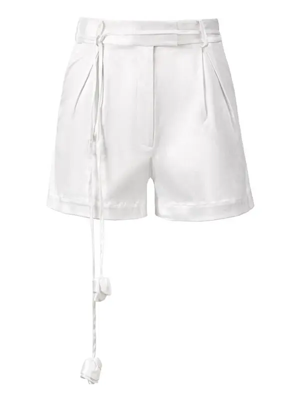 LITA COUTURE Satin Viscose Shorts With Rosettes - White