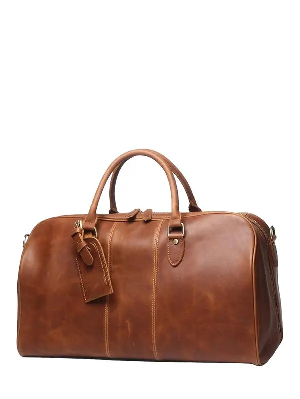 TOURI Classic Duffle Bag With Luggage Tag - Brown