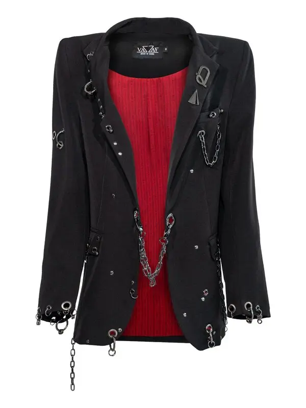 VAZAF Sculptural Tailored Blazer With Metalwork And Crystal Embellishments - Black