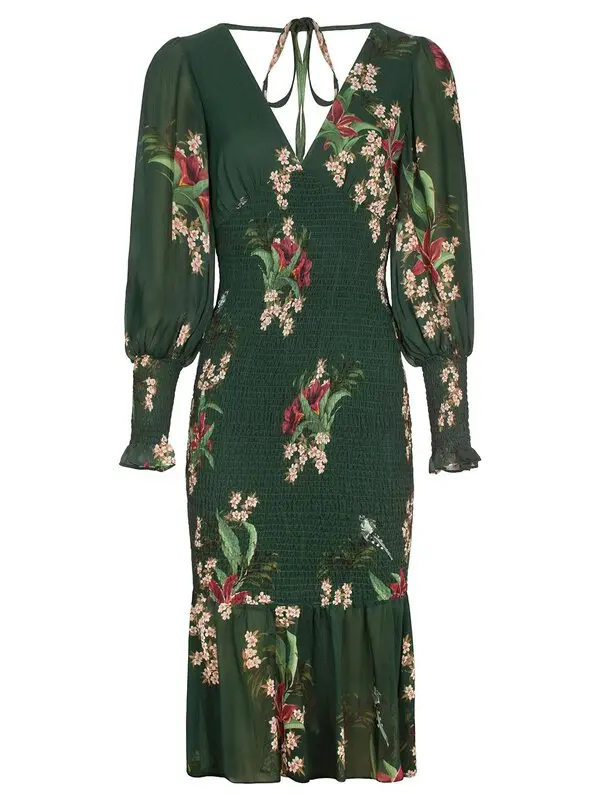 URBAN TOUCH Floral Print Long Sleeve Bodycon Dress - Green