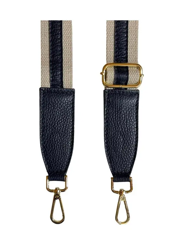 APATCHY LONDON Leather And Canvas Bag Strap - Black/blue