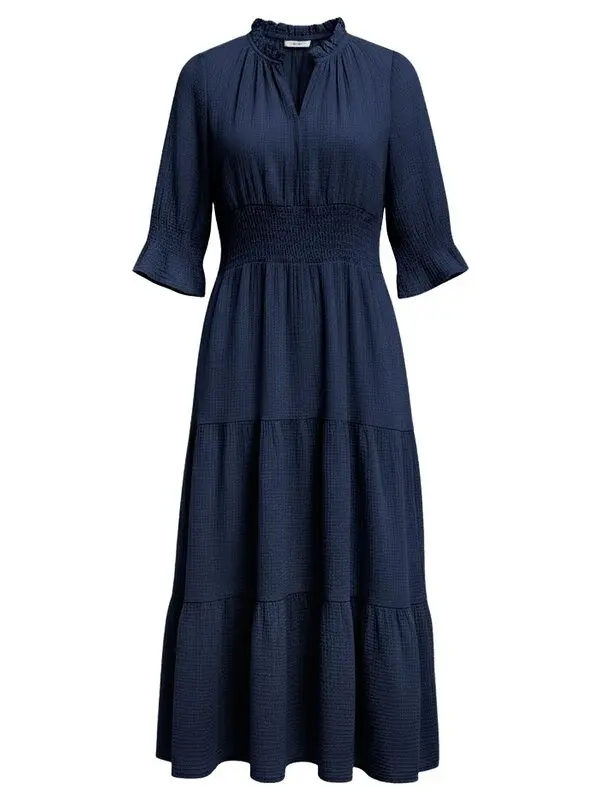 AT LAST... Cotton Midi Dress - Blue
