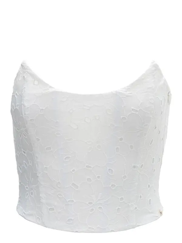 NISSA Floral-embroidered Corset Top - White