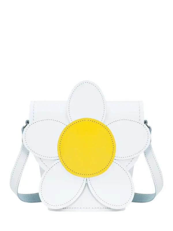 ZATCHELS Handmade Leather Daisy Barrel Bag - White/yellow