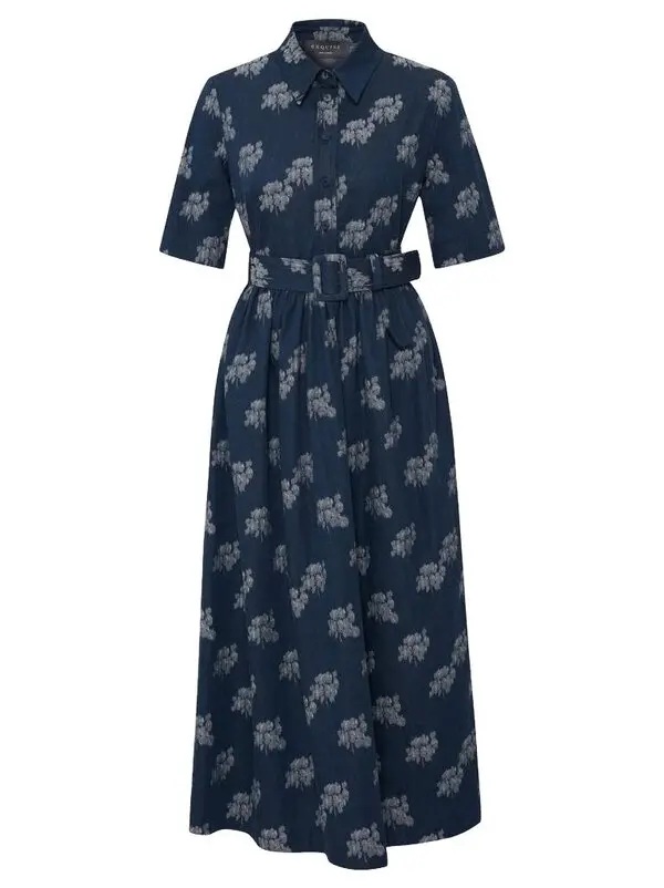 EXQUISE London Printed Midi Shirt Dress - Blue