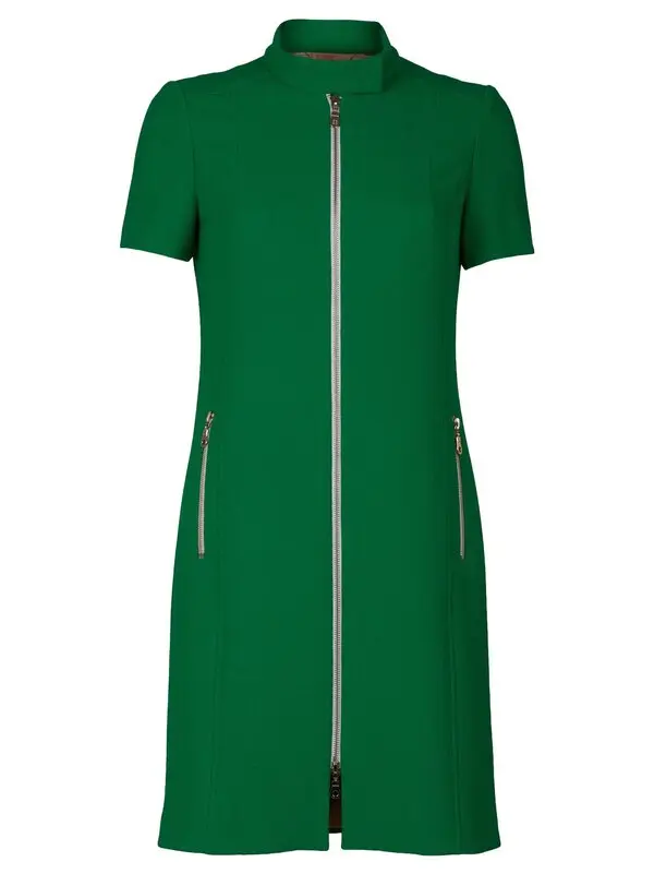 GINTA Zip Front Wool Boucle Coat Dress - Green