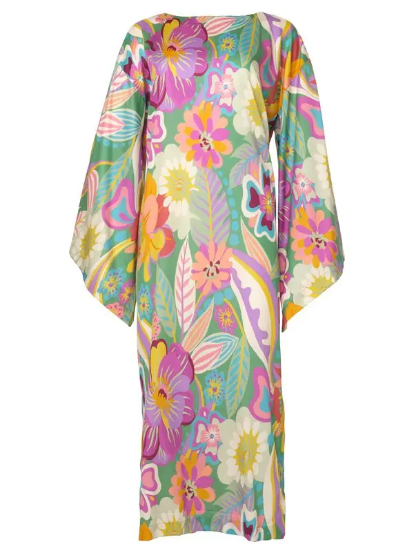 TIGER AND THE MONKEY Jennifer Cotton Floral Kaftan Dress - Green