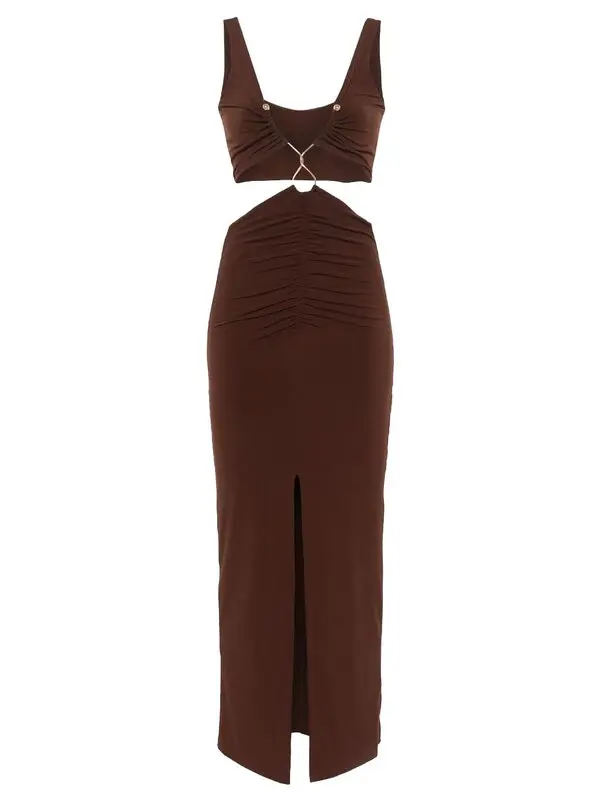 NISSA Cut-out Jersey Midi Dress - Brown