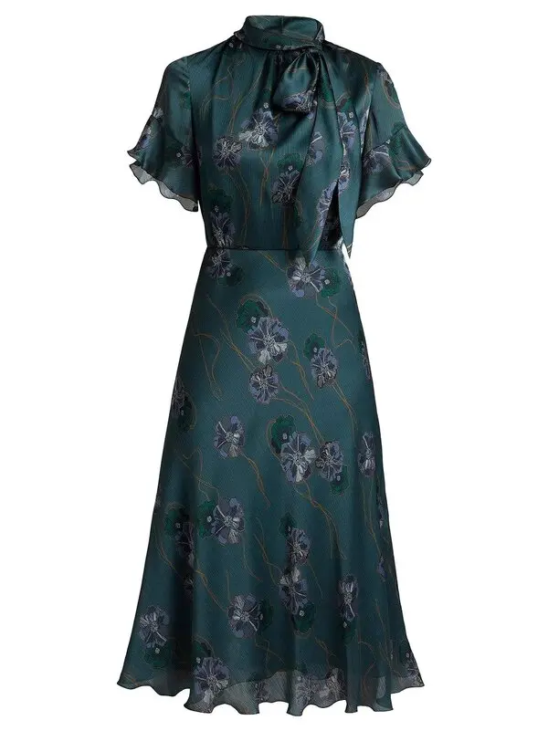 Santorelli Sabrina Floral Tie Neck Midi Dress - Blue