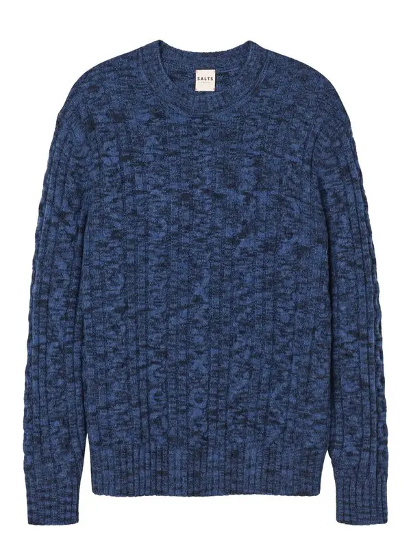 SALTS CASHMERE Space Dyed Cable Crew Neck Sweater - Blue