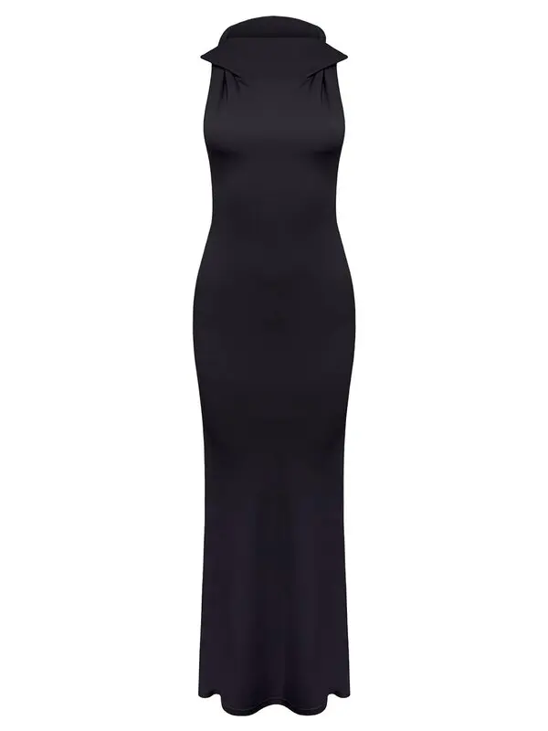 MANDRAGORA Stretch Maxi Dress With Hood - Grey