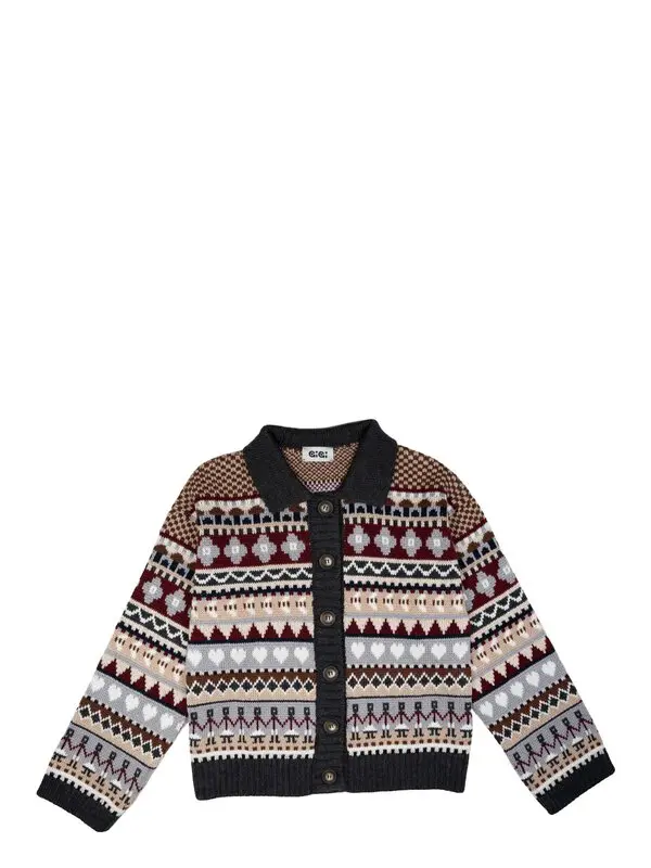 GIGI KNITWEAR Bee Garden Intarsia Knit Cardigan - Brown