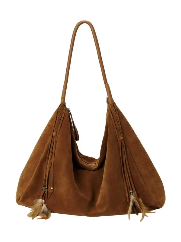 JUAN-JO Oversized Suede Shoulder Bag With Fringe - Brown