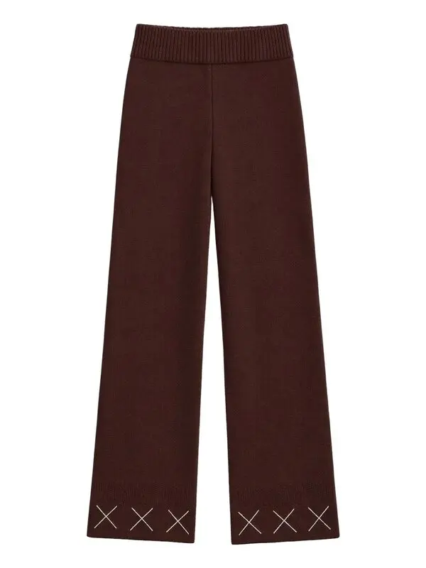 REN CORDEZA Hand Embroidered Knit Trousers - Brown