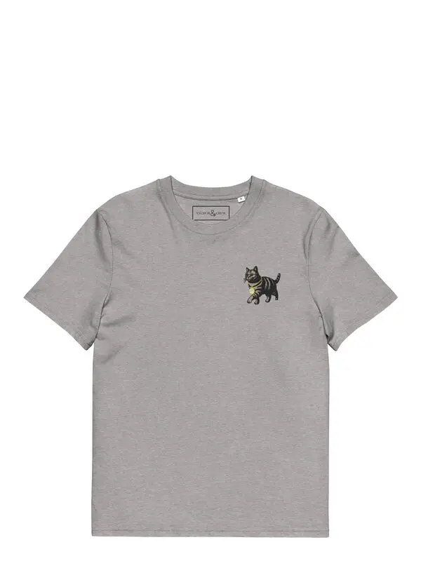 ANCHOR & CREW Heather Cool Cat Actual Life Organic Cotton Embroidered T-shirt - Grey