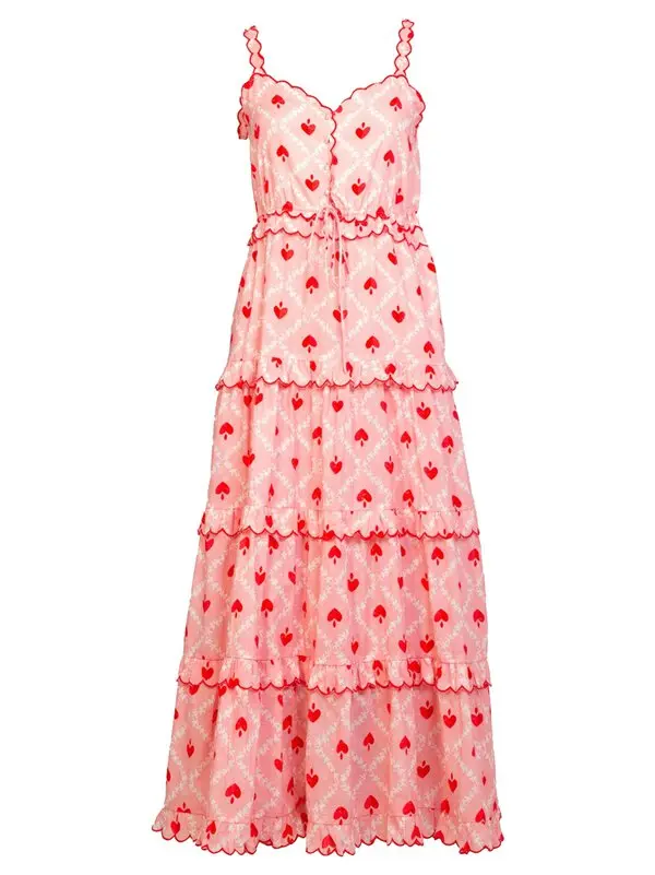 ROSE & NANCY Alice Heart Print Tiered Maxi Dress - Pink/red