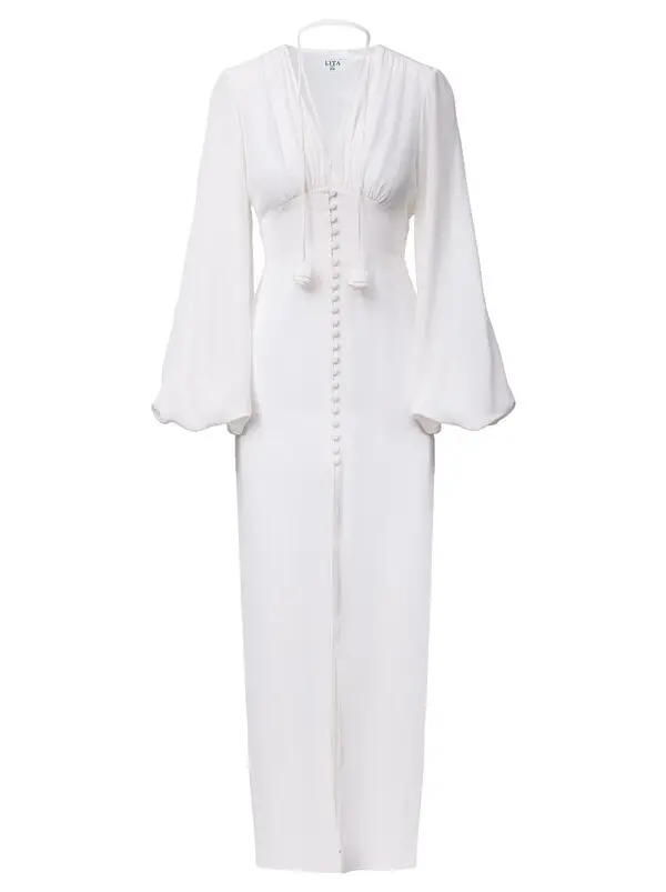 LITA COUTURE Ample-sleeve Silk Dress - White
