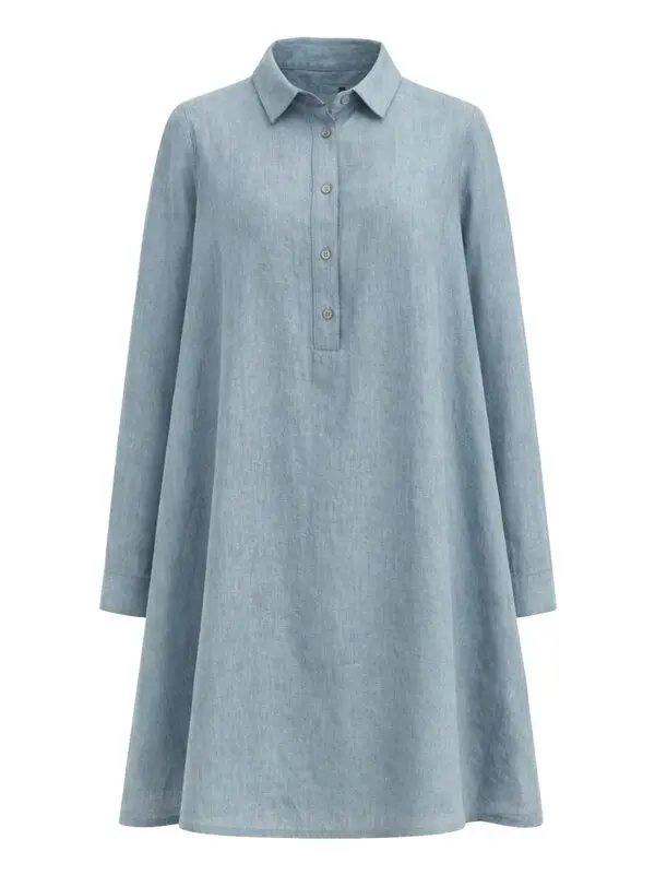 NIKKA PLACE Linen Tunic Shirt With Collar - Blue