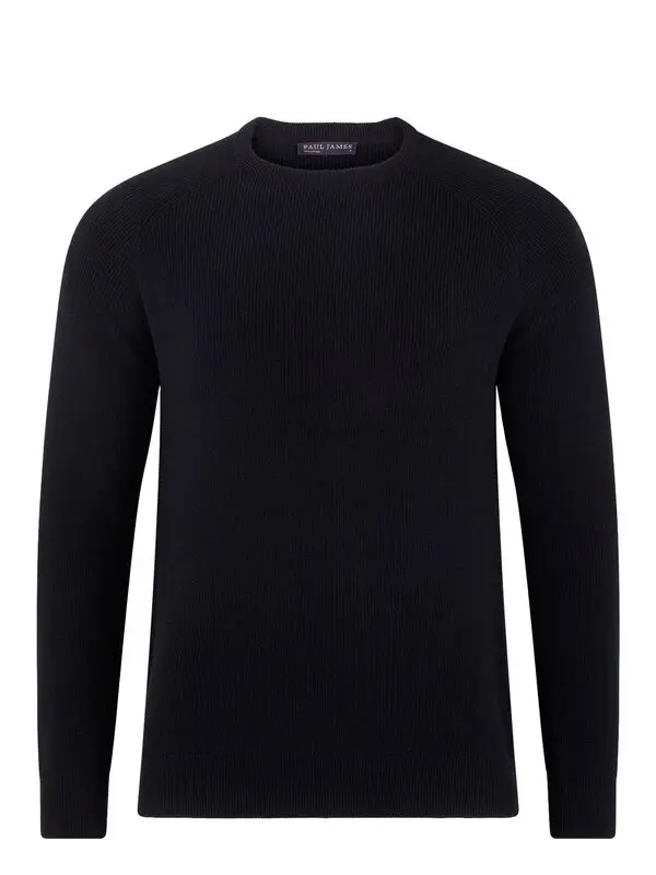 PAUL JAMES KNITWEAR Cotton Lightweight Fisherman Rib Jumper - Black