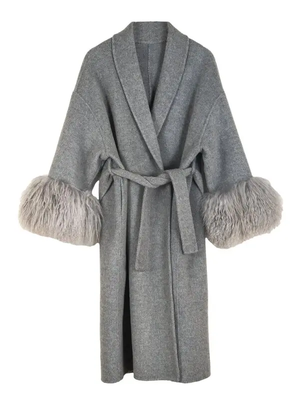 SHADED THE LABEL Wool & Mongolian Shearling Coat - Grey