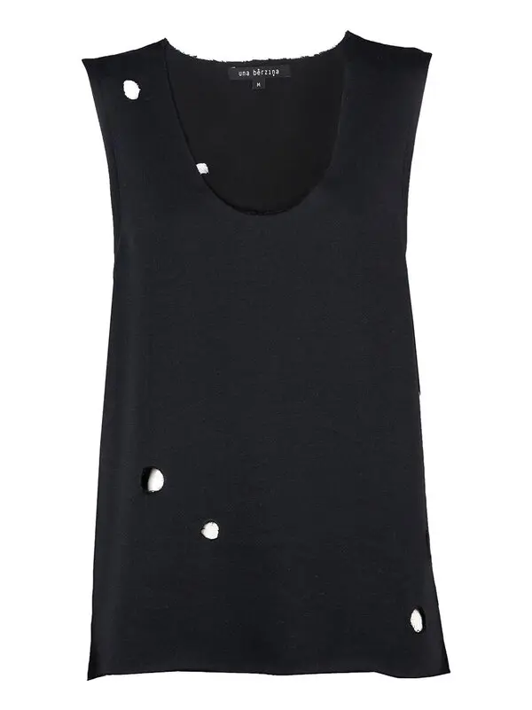 UNA BERZINA Grunge-style Cotton Top With Distressed Details - Black