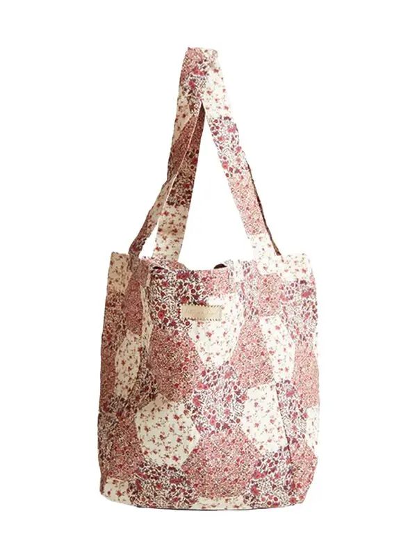 LILY AND LIONEL Aster Patchwork Linen Tote Bag - Pink/red
