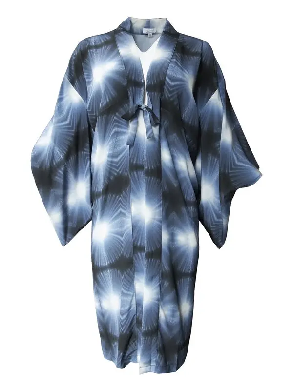 BABS BOUTIQUE NYC Silk Crepe De Chine Kimono - Blue/white