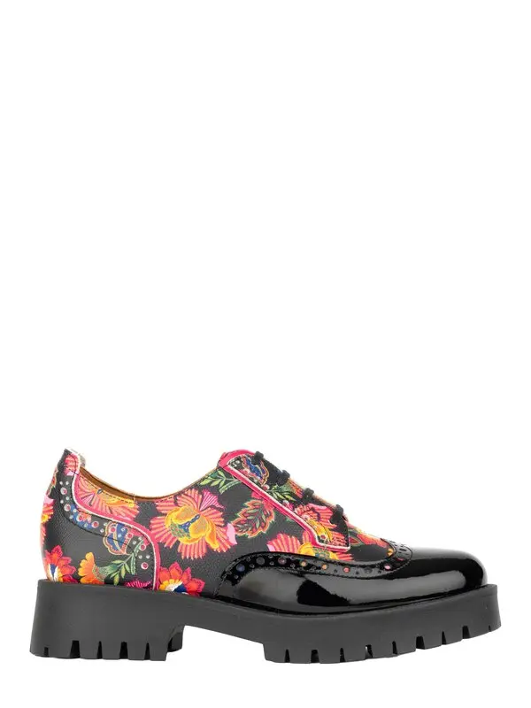 EMBASSY LONDON USA Artisan Floral Platform Oxfords - Black