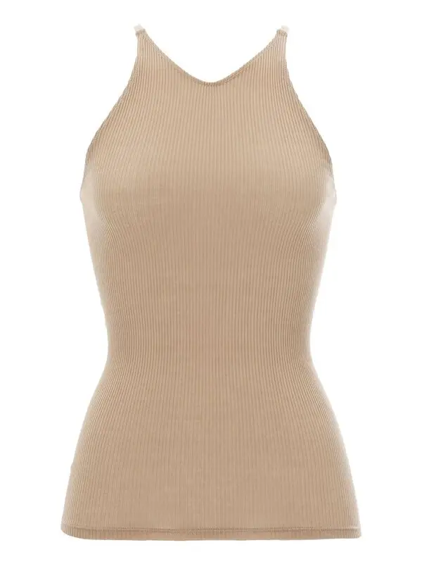AROMATIQUE Ribbed Cotton High-neck Tank - Brown