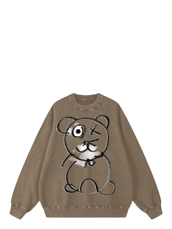 X ILONA BLUE Graffiti Teddy Bear Cotton Crewneck - Black/green/white