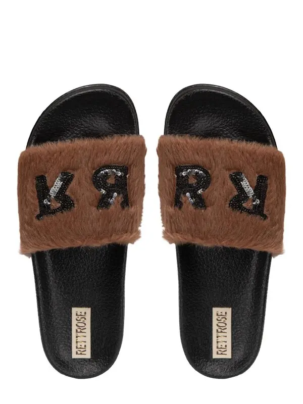RETTROSE Diamanté Embellished Handmade Sliders - Black/brown