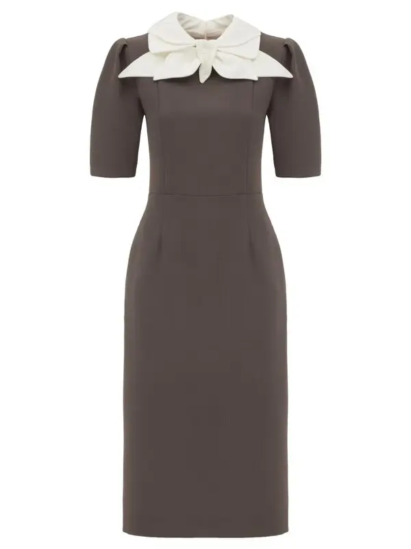 JULIA ALLERT Elegant Midi Dress With Bow Collar - Grey/brown
