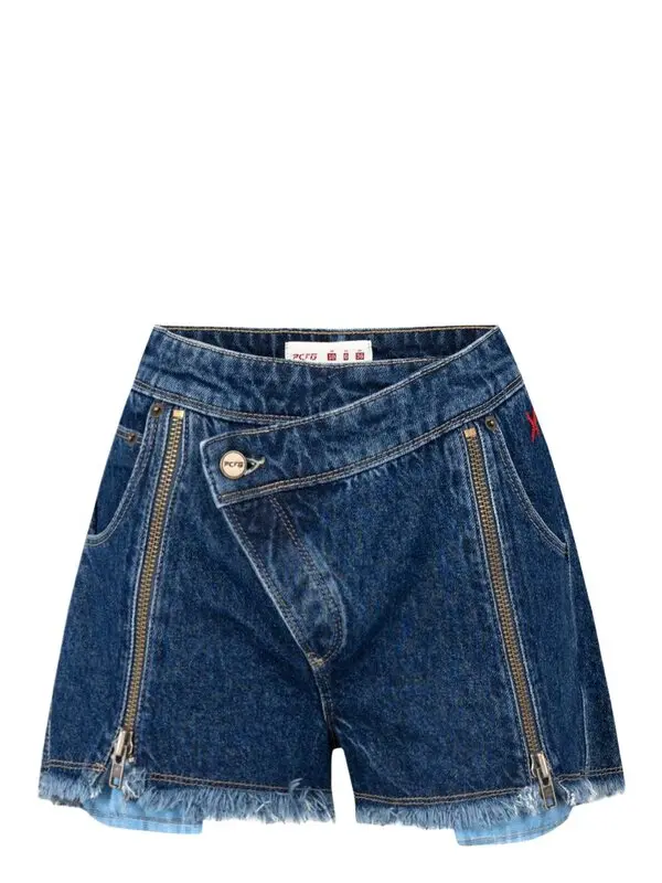 PCFG Metal Zipper Denim Shorts - Blue