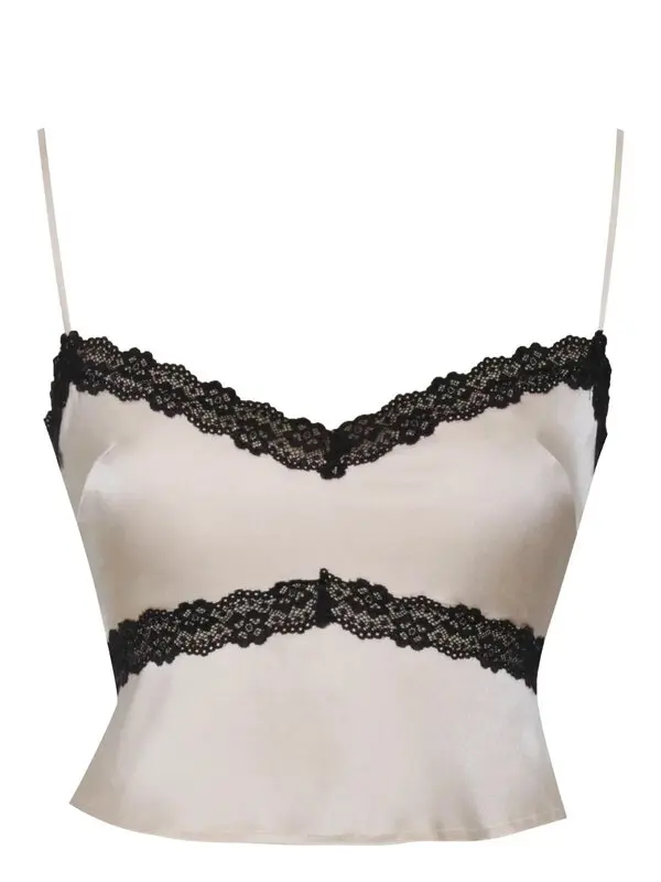 MISS CIRCLE NEW YORK Lace Trim Satin Strappy Top - Beige
