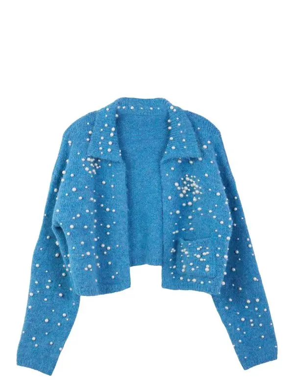 Saachi Pearl Collared Open Cardigan - Blue