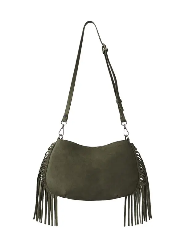 F3ROG BY RANA Suede Mini Gordon Fringe Crossbody Bag - Green