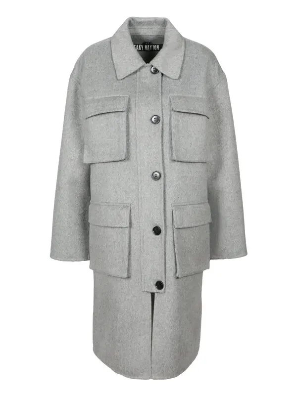 FREAKY NATION Wool Coat With Utility Pockets - Grey
