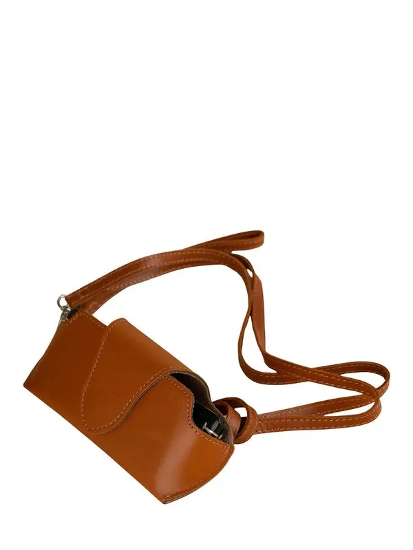 LEATHERE Leather Sunglass Case With Wrist Strap - Black/brown