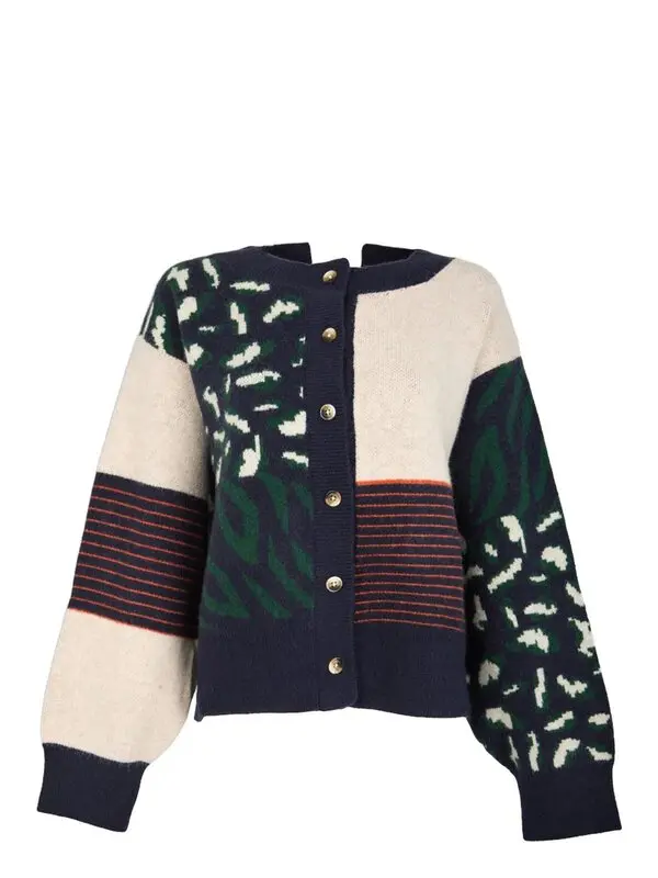 Saachi Striped Multi Patterned Tie-back Cardigan - Blue/white