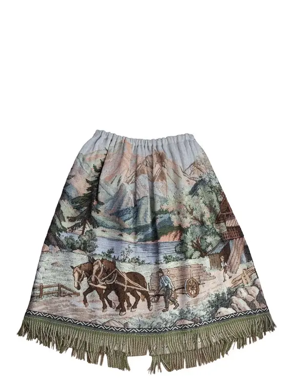 ABSURDE Tapestry Skirt With Equestrian Design - Green/brown