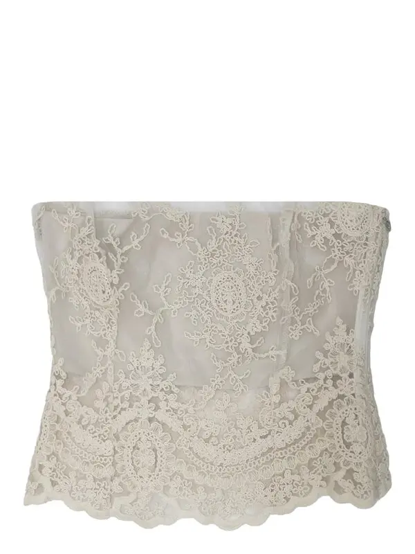 28NATELIER Laced Strapless Top - Beige/white