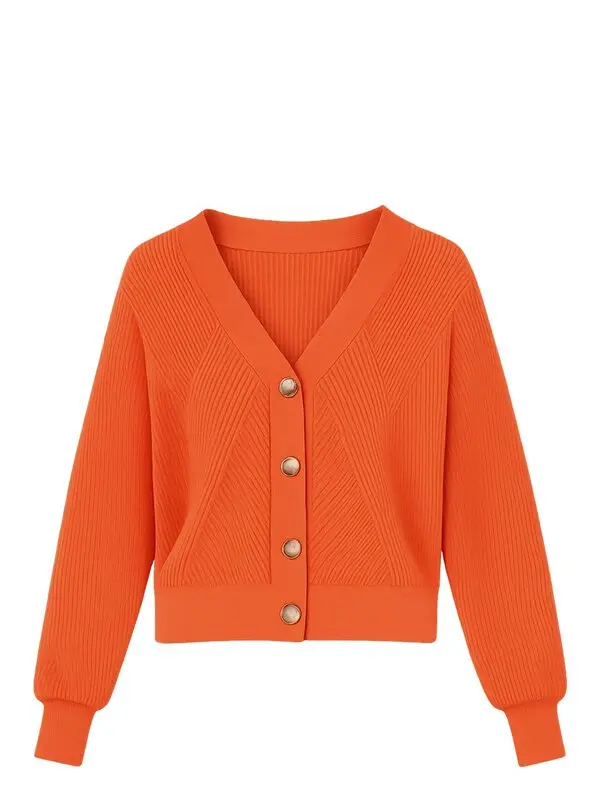 YUMI Relaxed Fit Cardigan With Stitch Detail - Orange
