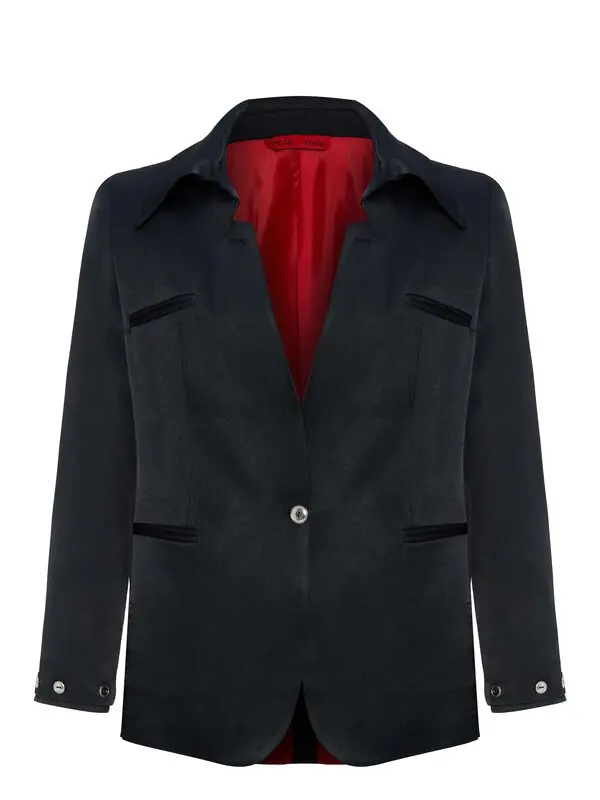 PCFG Linen Blend Tailored Blazer - Black