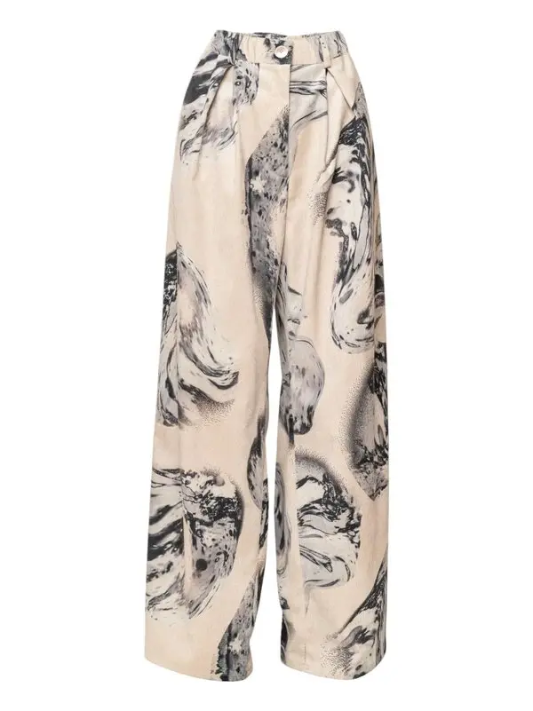 ARTISTA Printed Wide Leg Pants - Gray