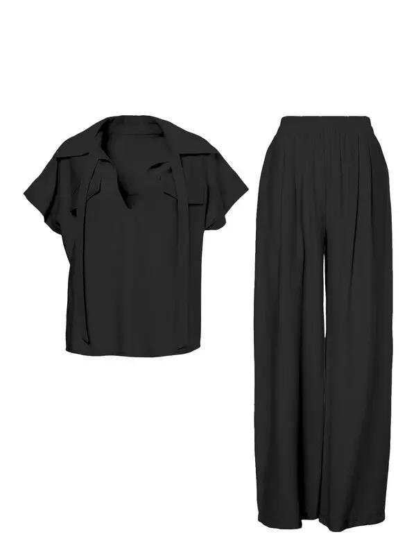 BLUZAT Linen Set With Pockets - Black