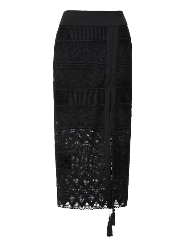 SMART AND JOY Geometrical Lace Midi Skirt - Black