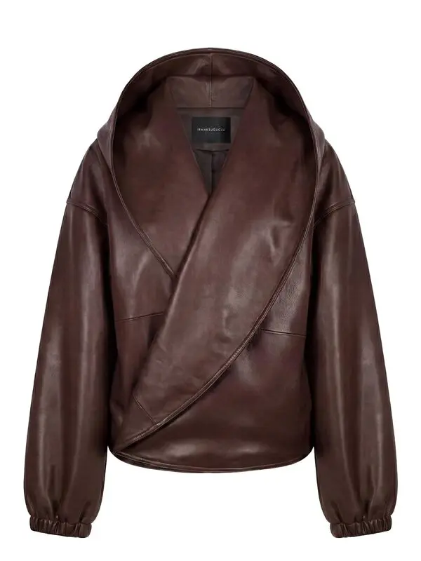 IRMAK SU GUCLU Tibet Leather Wrap Jacket - Brown